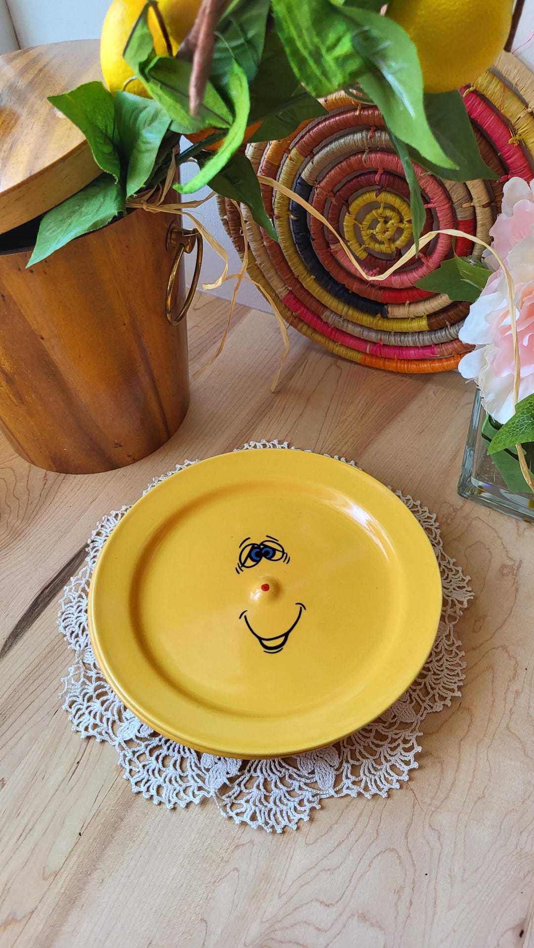 Funny Face 3D Protruding Nose Dining Plate Lot of 2 Yellow Ceramic ...