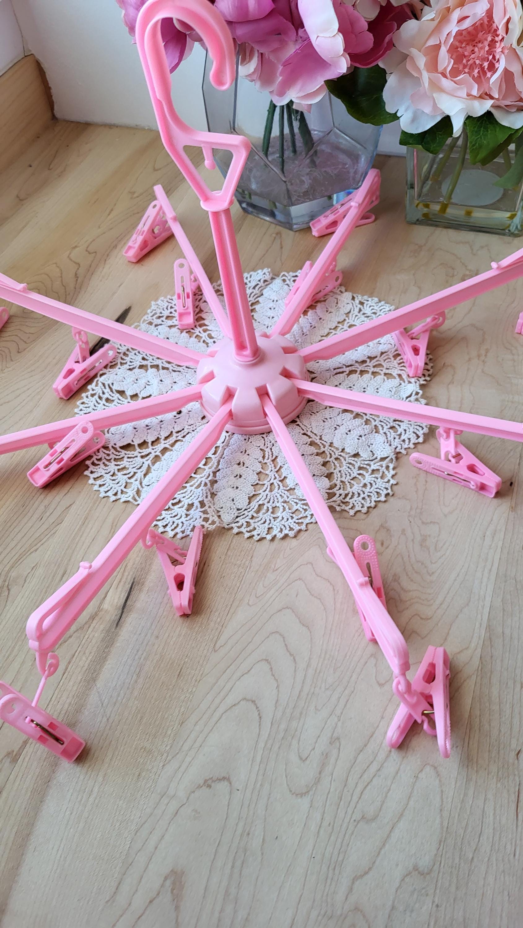 Vintage Pink Clothes Drying Rack Folding Collapsible Arms Laundry ...