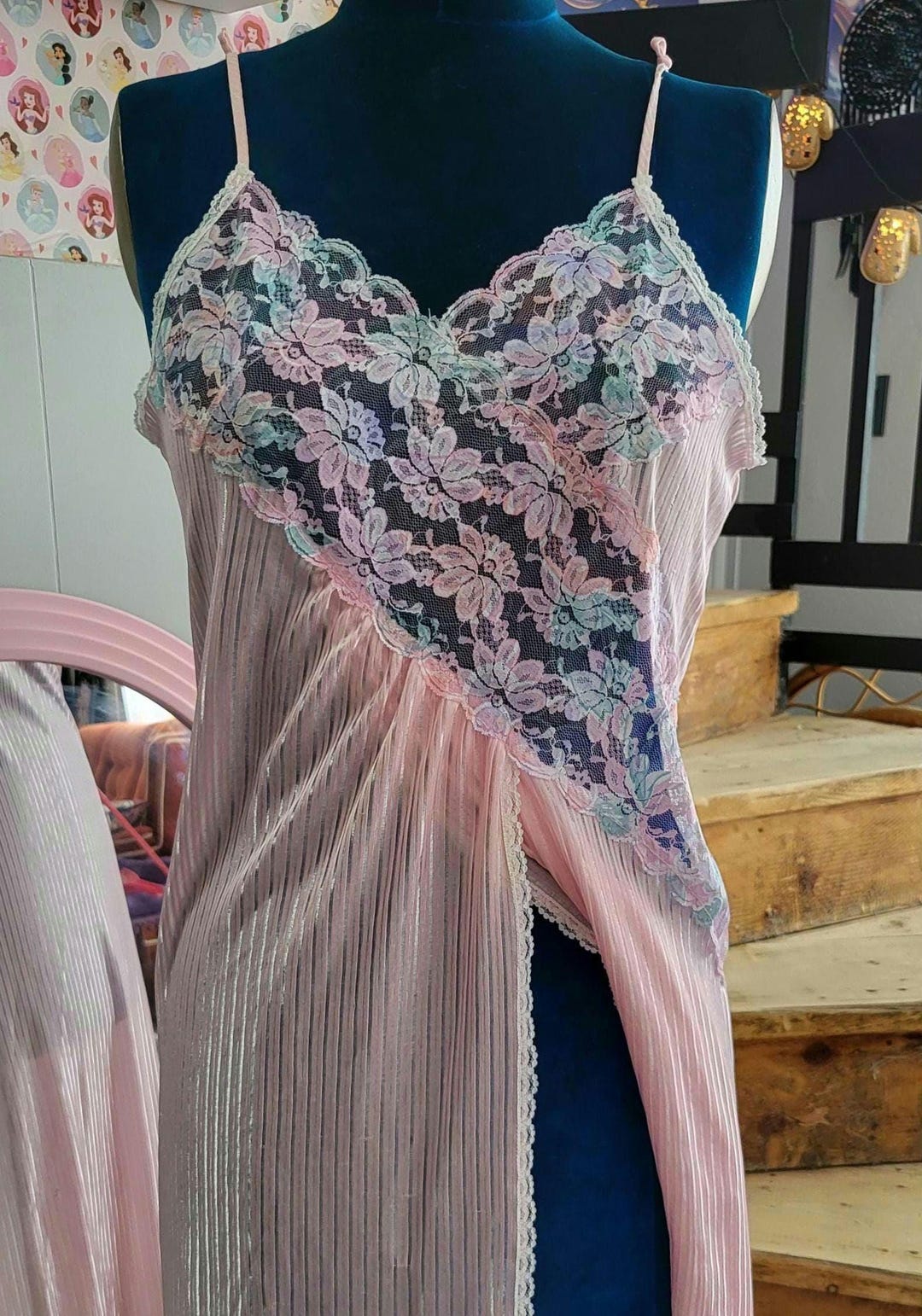 Vintage Cute Pink Nightgown With Lace Bust and Open on Legs. Pink and ...