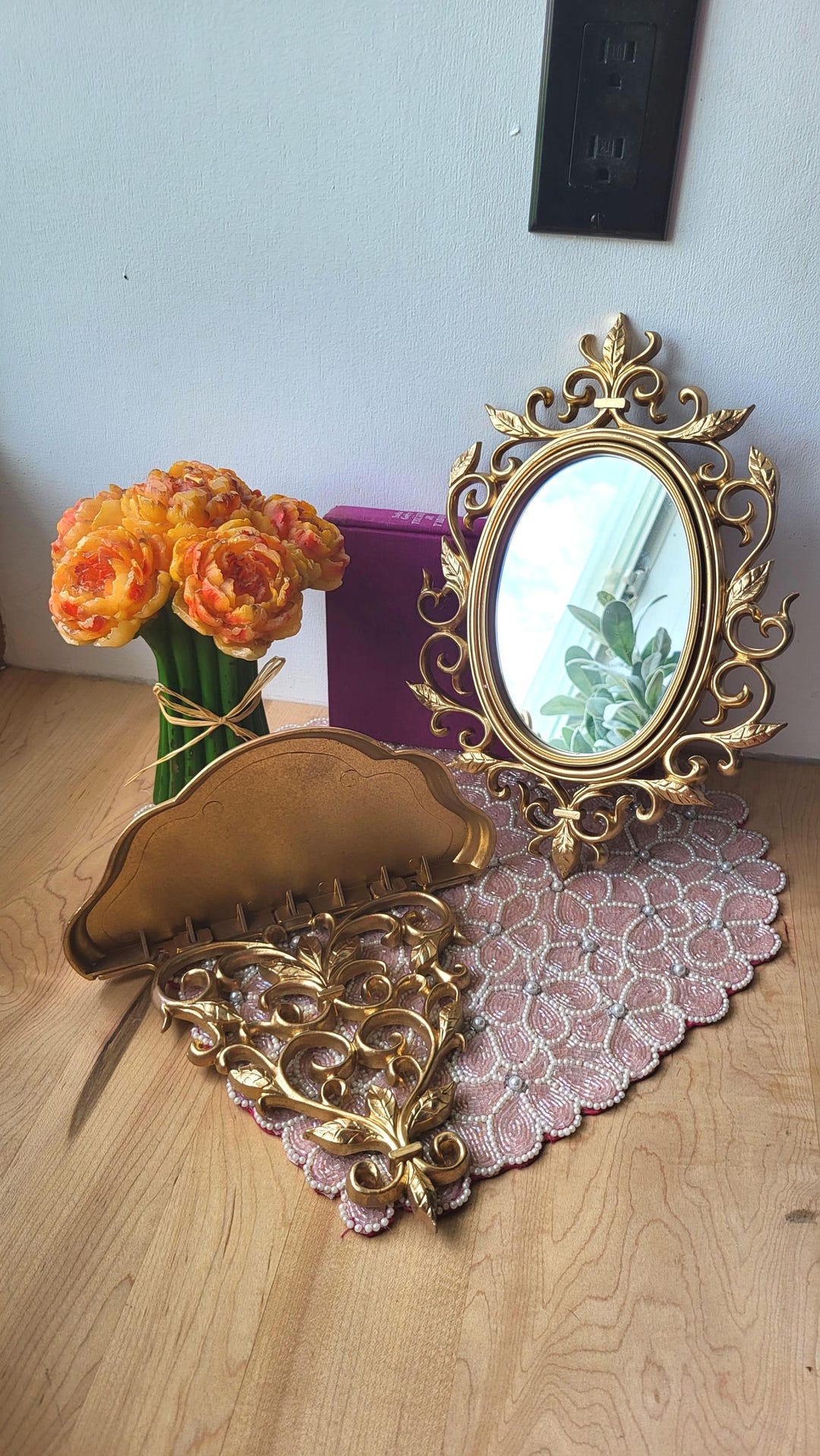 Vintage 90s Gold Color Ornate Style Victorian Mirror and Shelf ...