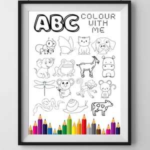 ABC Colour With Me, Printable Cute Animal Coloring Page | Easy Fun ...