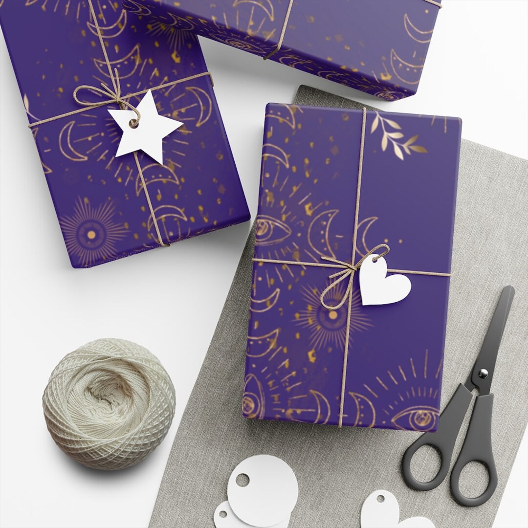 Witchy Purple Halloween Gift Wrap Wrapping Paper With Sun, Moon Evil ...