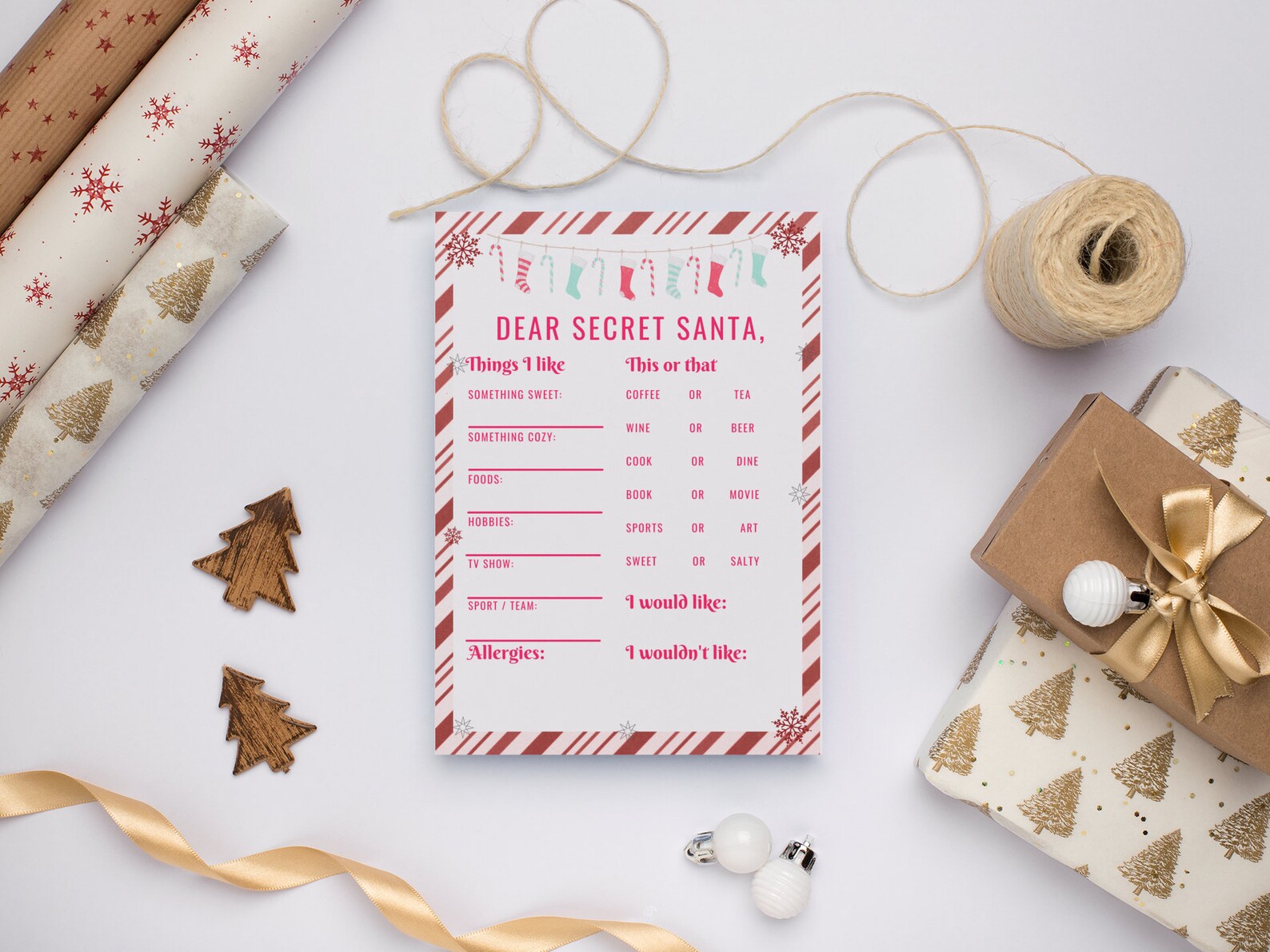 Christmas Secret Santa Questionnaire Printable Instant Download for ...
