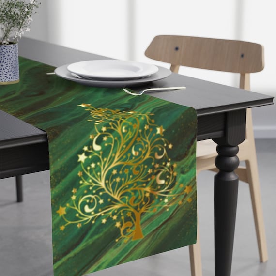 Christmas Table Runner Emerald Green and Gold Holiday Table - Etsy