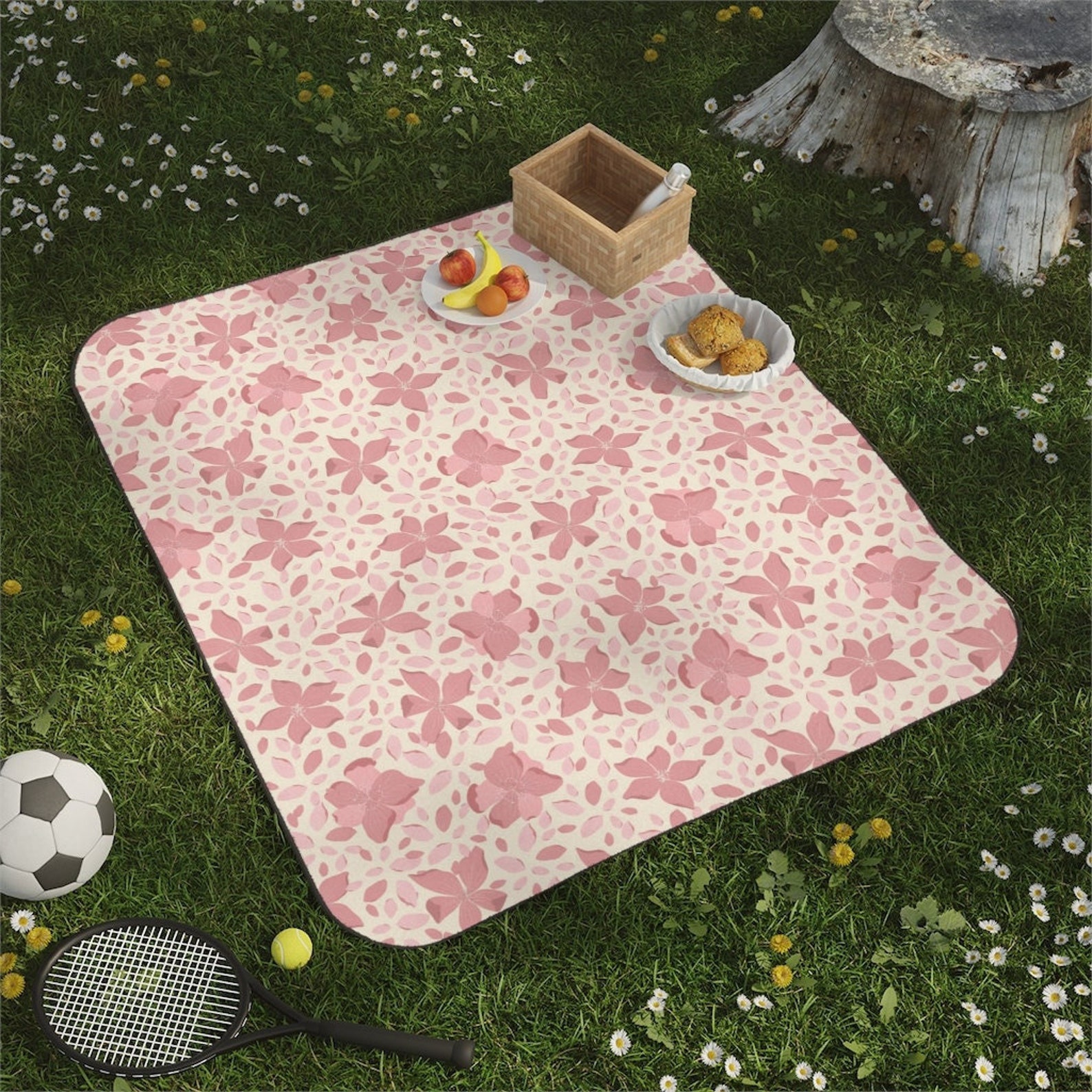 Picnic Blanket in Pink and White With Cherry Blossom Flower Floral ...