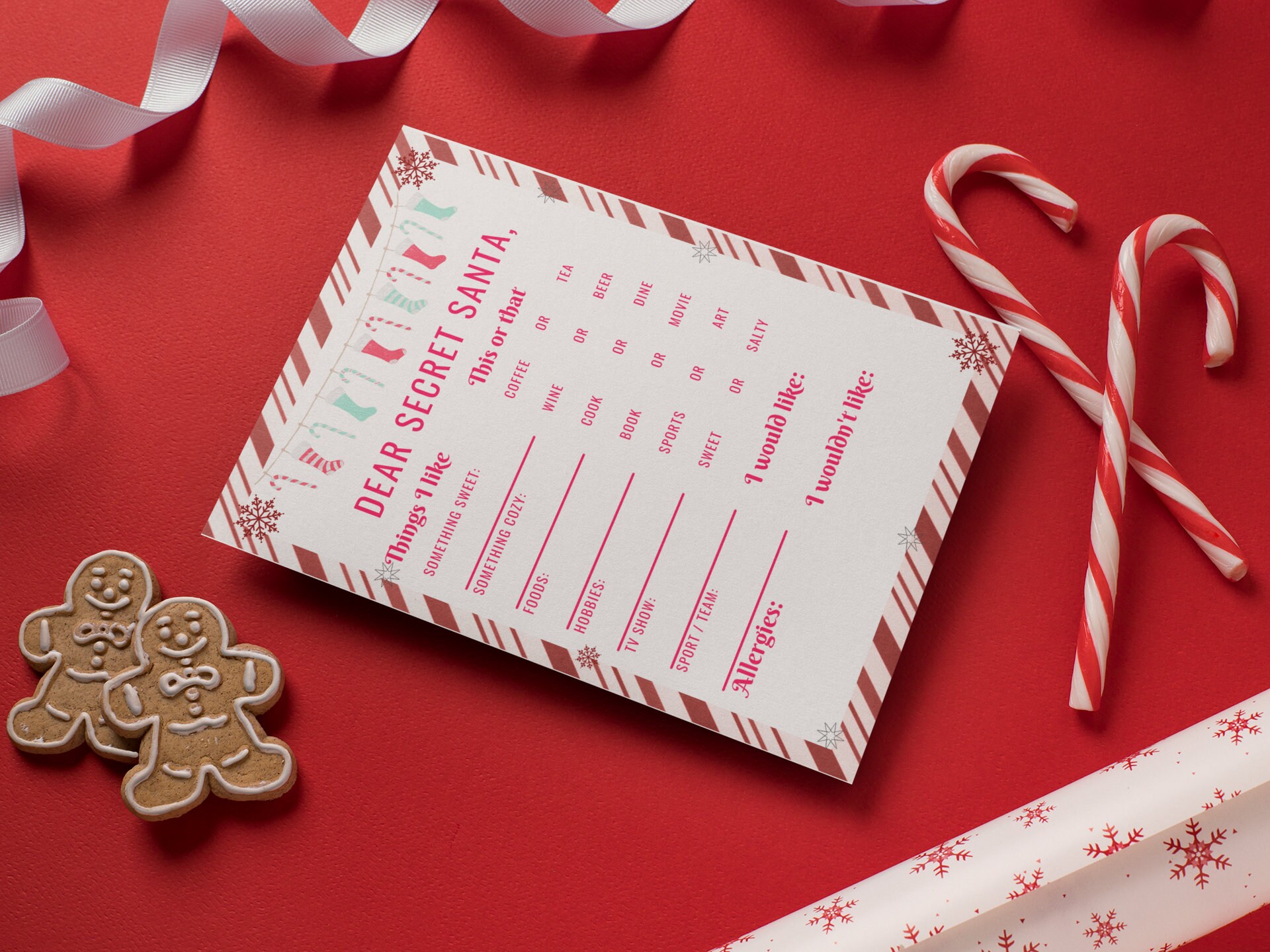 Christmas Secret Santa Questionnaire Printable Instant Download for ...
