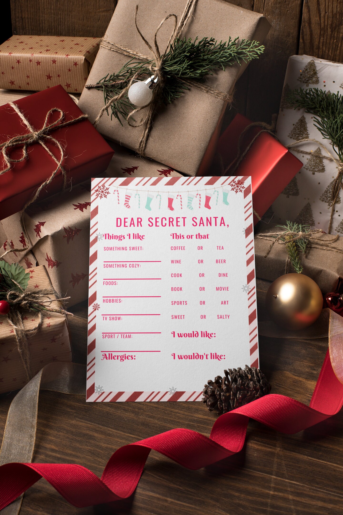 Christmas Secret Santa Questionnaire Printable Instant Download for ...