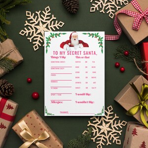 Christmas Secret Santa Questionnaire Printable Instant Download for ...