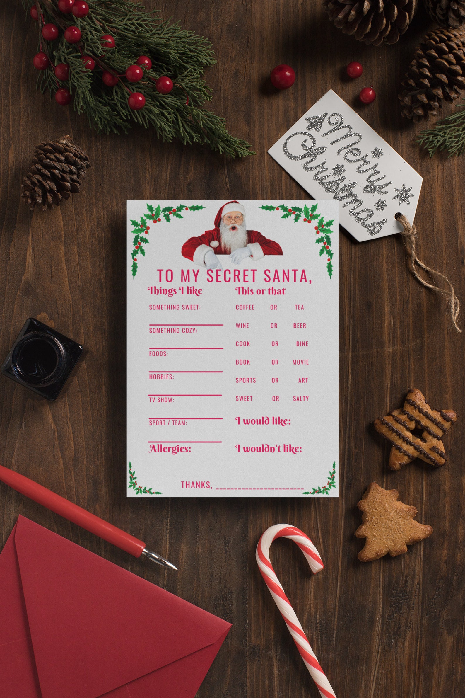Christmas Secret Santa Questionnaire Printable Instant - Etsy