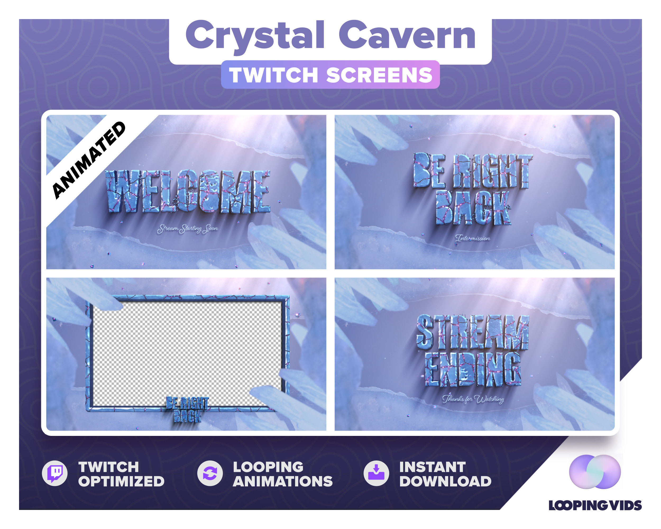 Twitch Overlays: Crystal Cavern Animated Screens - Etsy