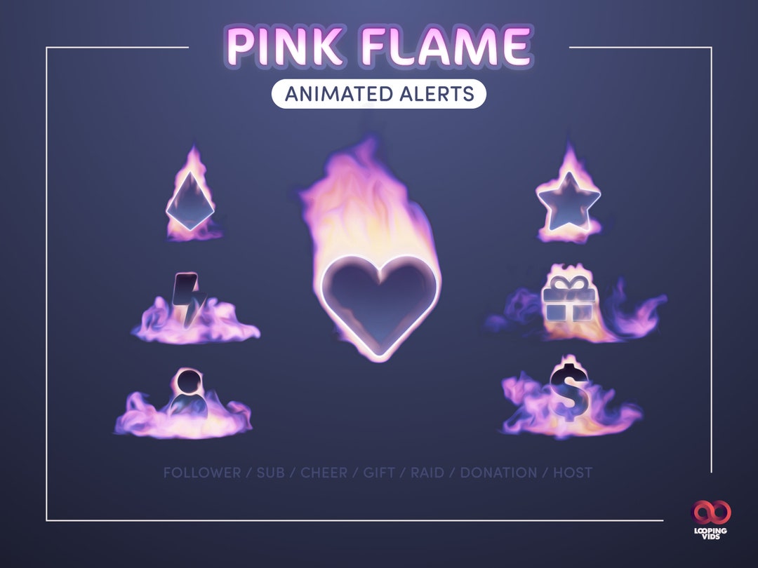 PINK FLAME ALERTS - 7x Animated Fire Alerts for Twitch Streaming | Sub ...