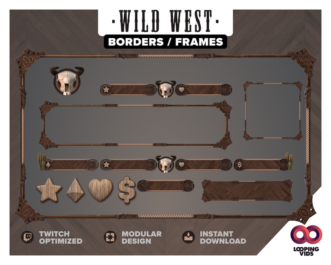 Twitch Overlays: Wild West - Border Frames & Bar Panels - Etsy