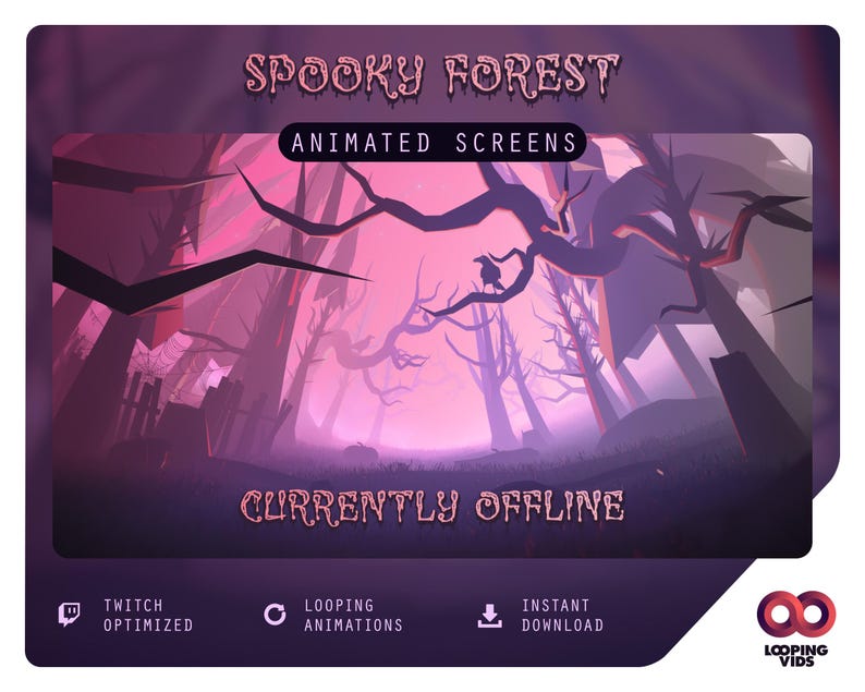 Spooky Forest Animated Stream Overlays: Pink Halloween Screens (digital ...