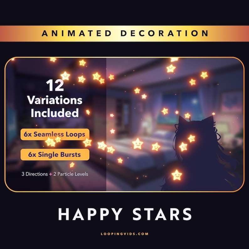Gold Happy Stars Overlay Pack for Twitch Streaming: Decorations or Full ...