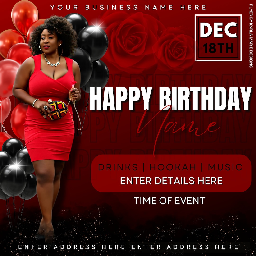 Red & Black Birthday Party Flyer, Editable Template, Canva Template ...