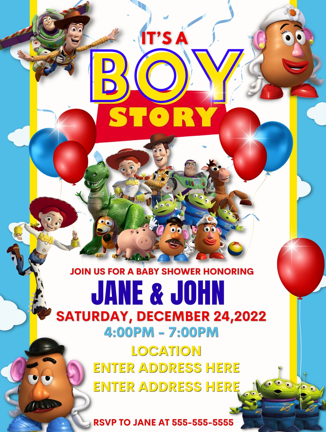 A Boy Story Baby Shower Flyer Editable Template - Etsy