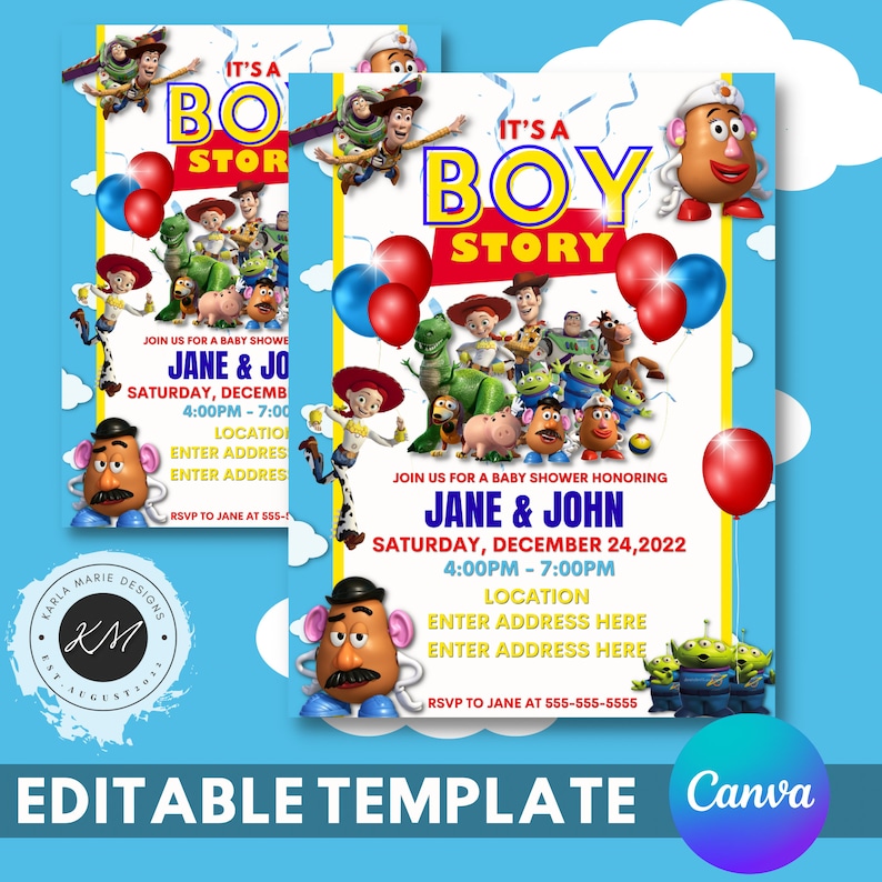 A Boy Story Baby Shower Flyer Editable Template - Etsy
