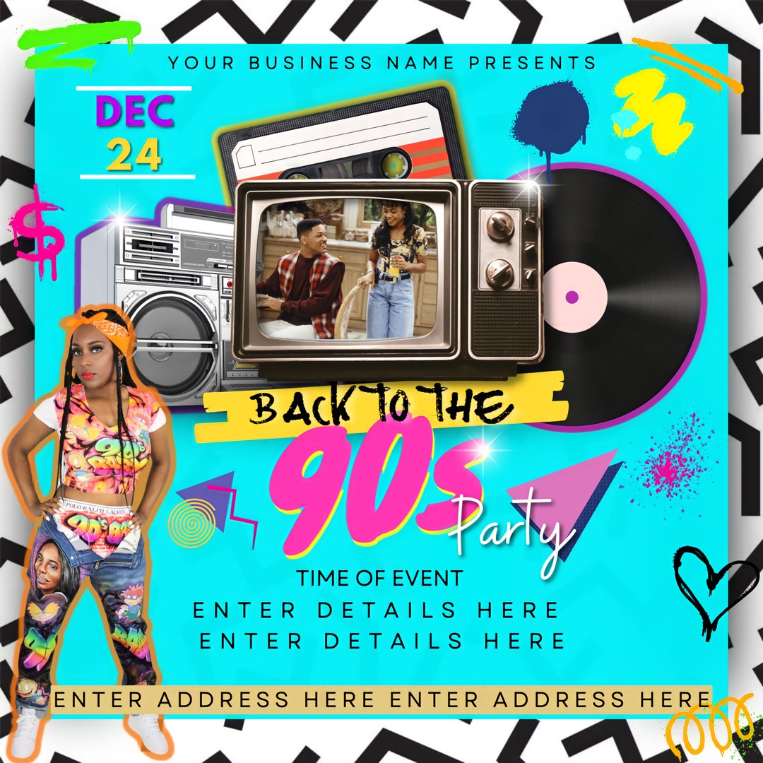 90s Themed Birthday Party Editable Template Etsy
