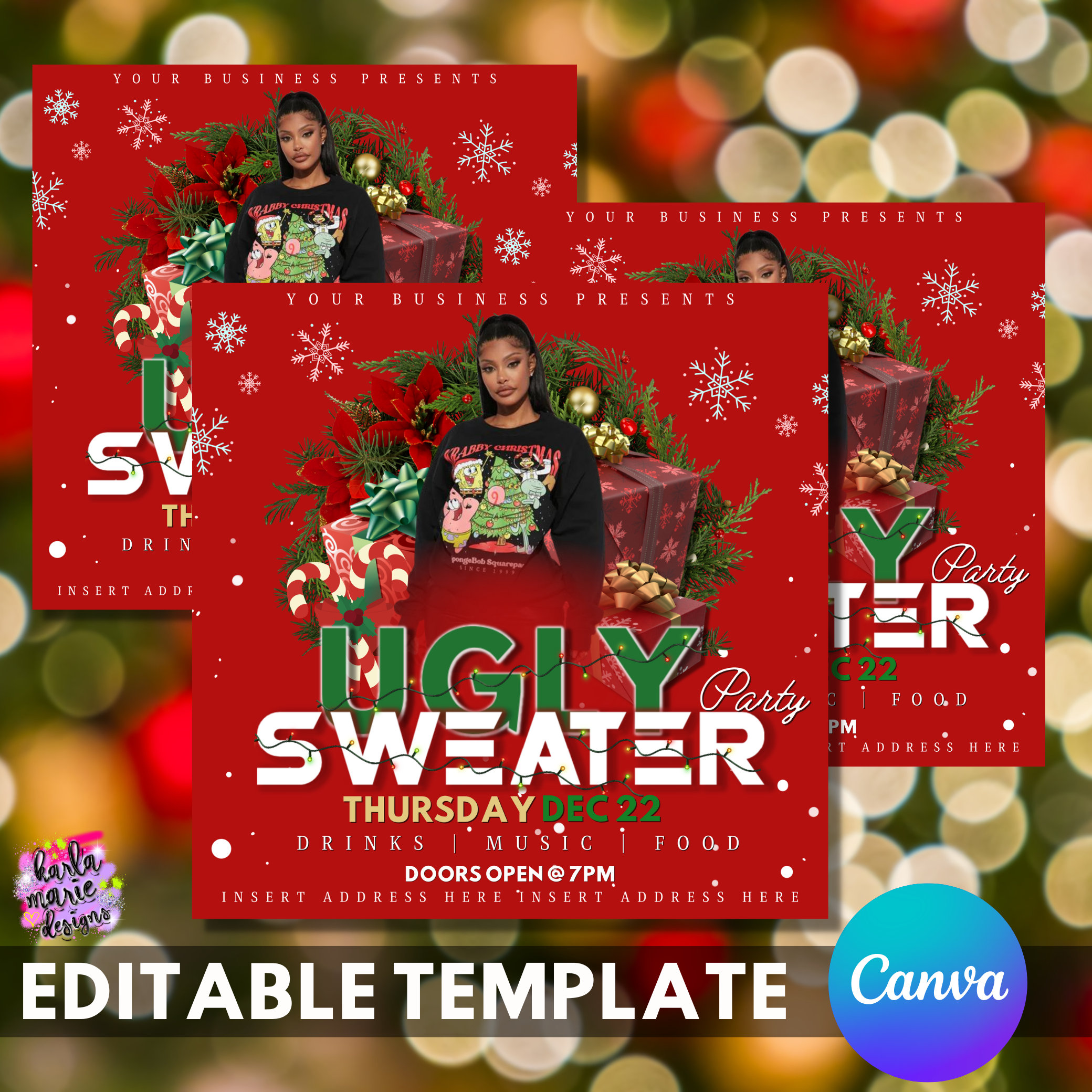Ugly Sweater Party, Christmas Party, Xmas Party, Holiday Party, Canva ...