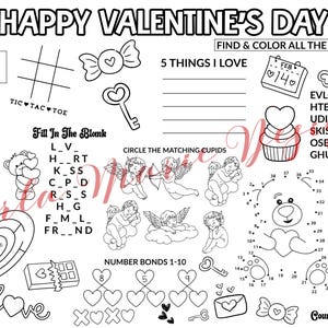 Valentine's Day Activity Placemat Printable, Coloring Page - Etsy