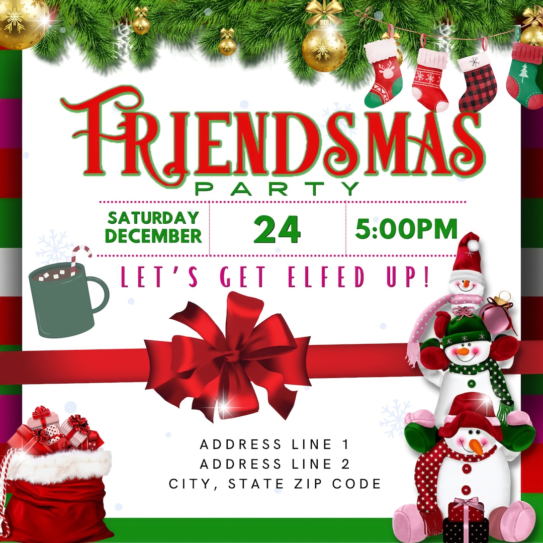 Friendsmas Party Editable Template, Instant Download, Canva Template ...