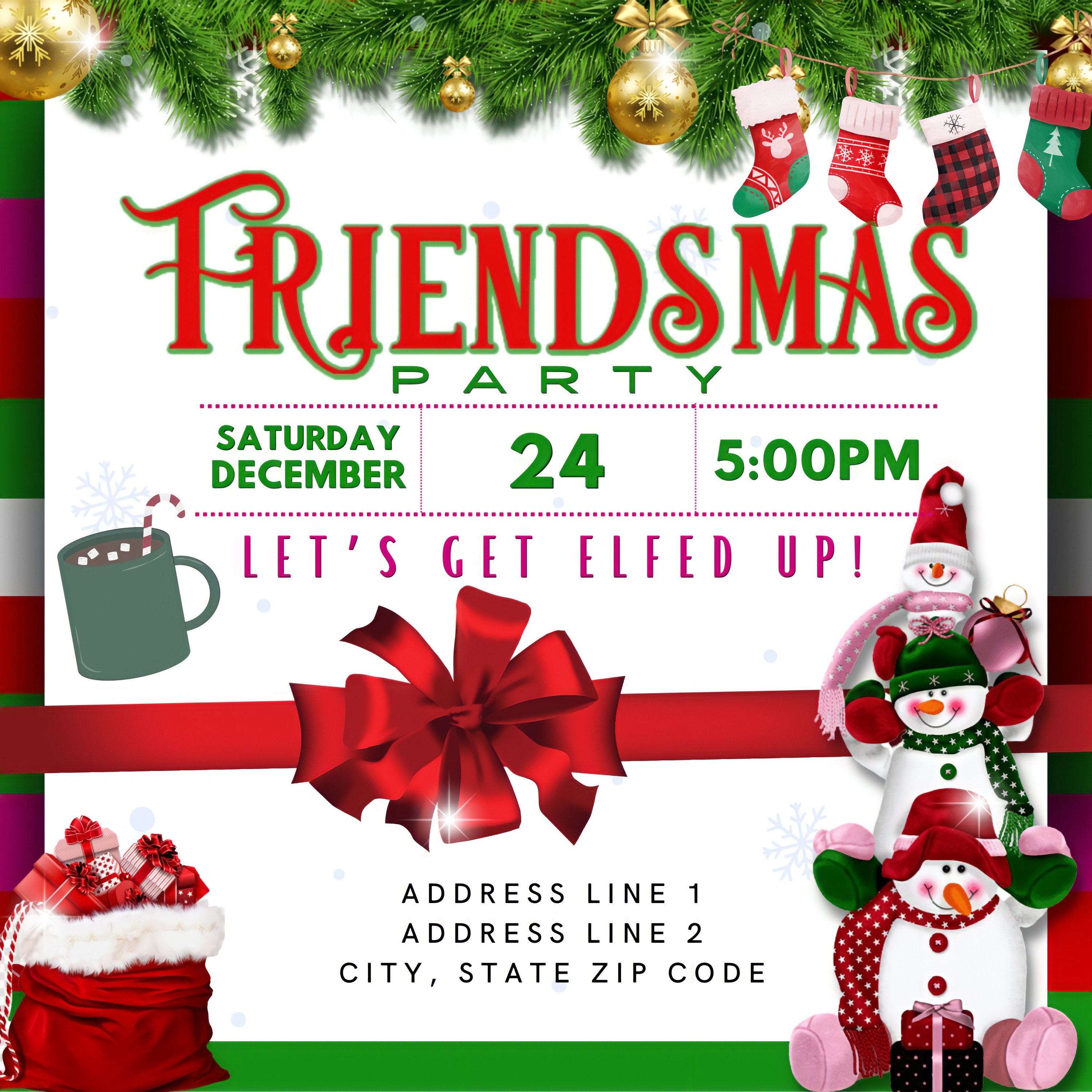 Friendsmas Party Editable Template, Instant Download, Canva Template ...