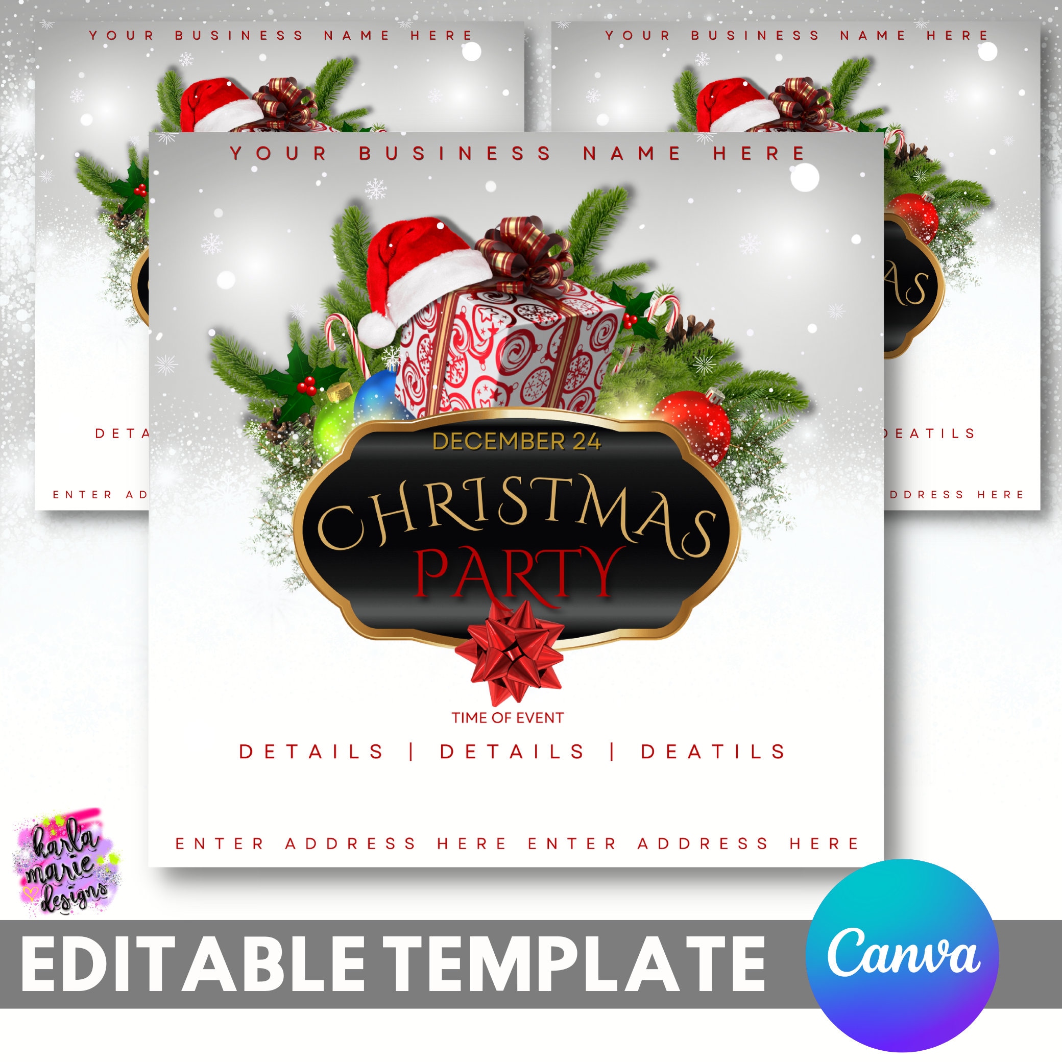 Christmas Party Editable Template, Canva Template, Holiday Flyer ...
