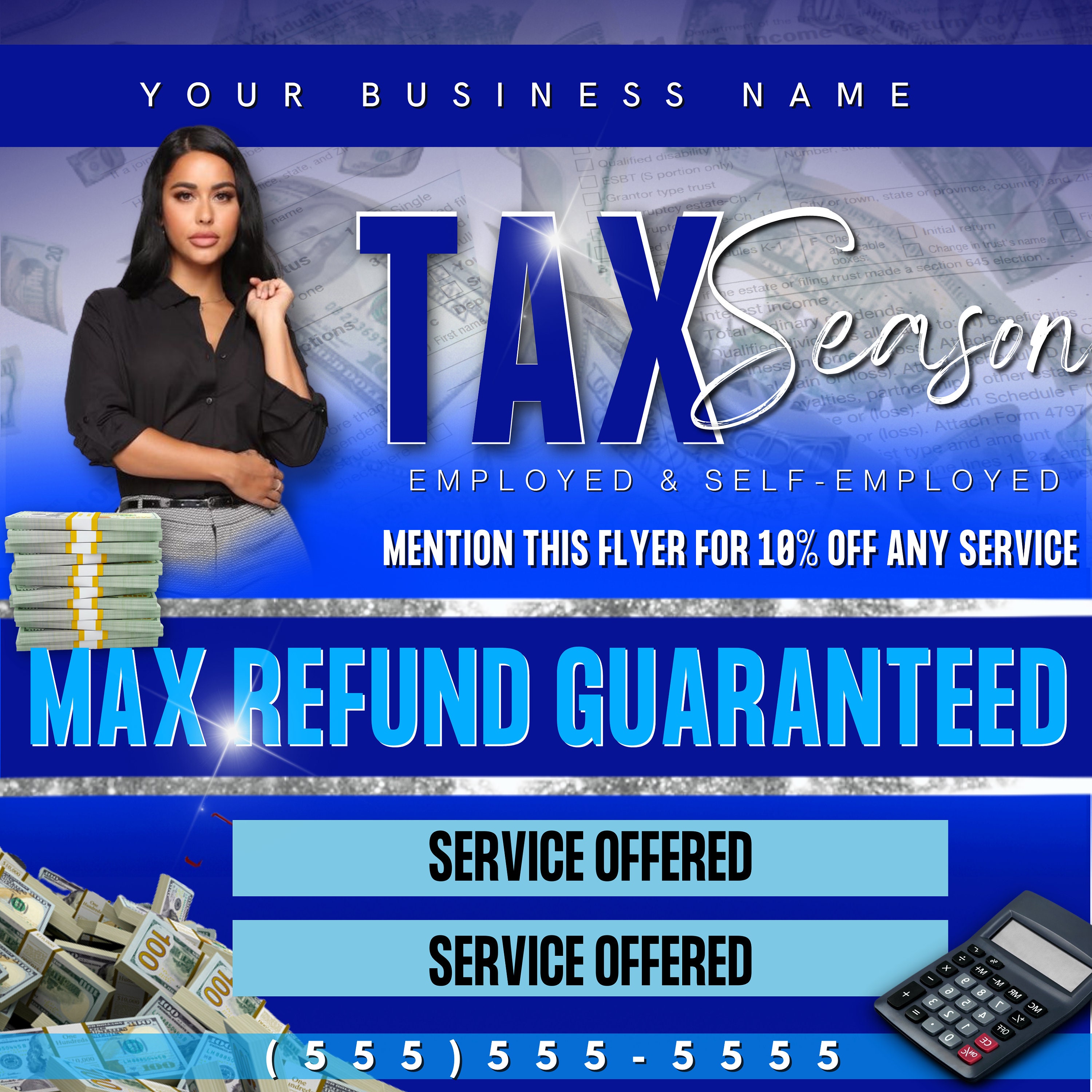 2023 Blue Tax Preparation Flyer Editable Template - Etsy