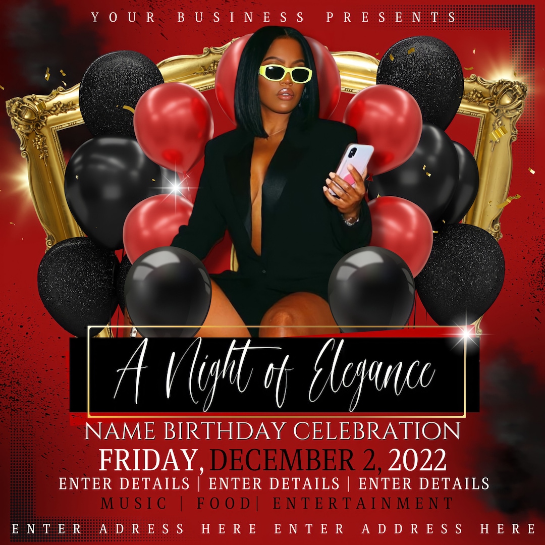 Elegant Red & Black Birthday Party Flyer - Etsy