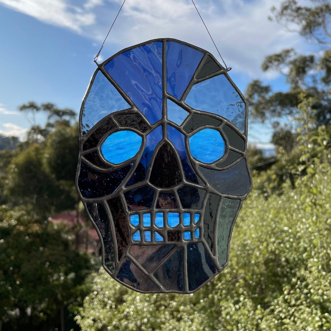 Stained Glass Skull Lich Suncatcher - Blue - Etsy