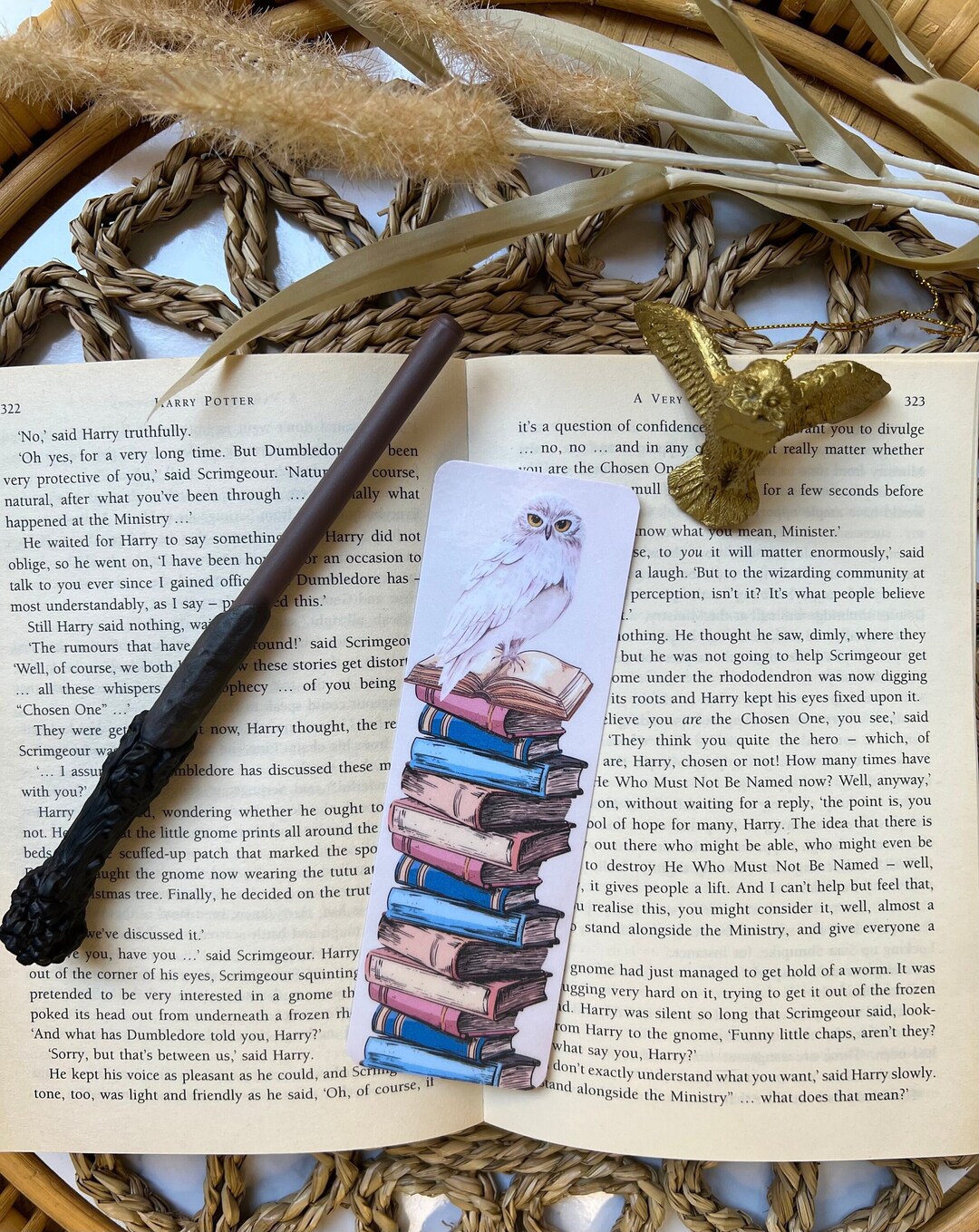Owl and Book Stack Bookmark/wizarding World Bookmark/magic Bookmark ...