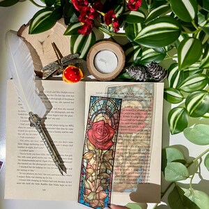 Stained Glass Style Red Rose Bookmark - Etsy