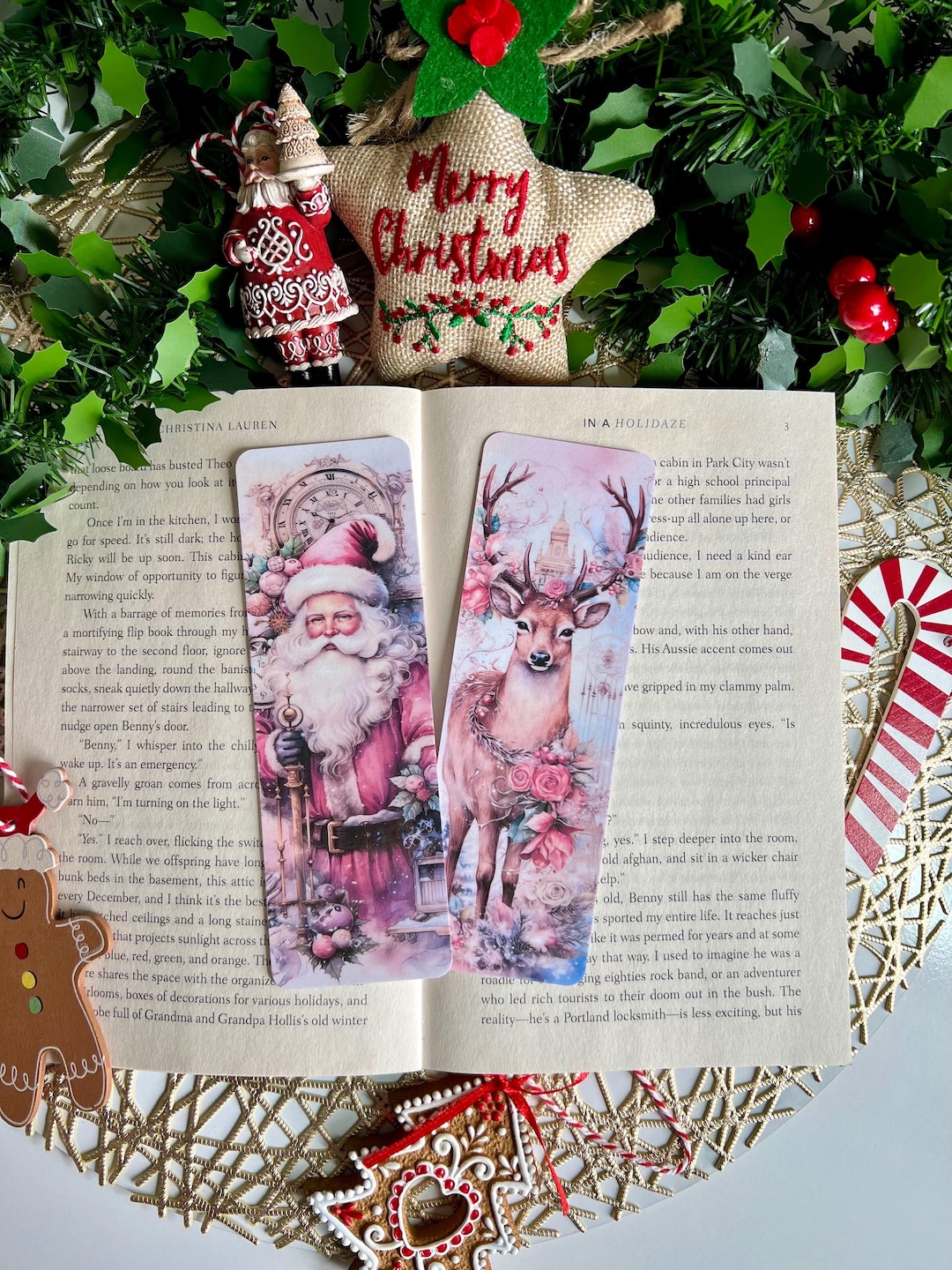 Traditional Christmas Bookmarks/santa Bookmark/reindeer Bookmark - Etsy