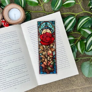 Stained Glass Style Red Rose Bookmark - Etsy