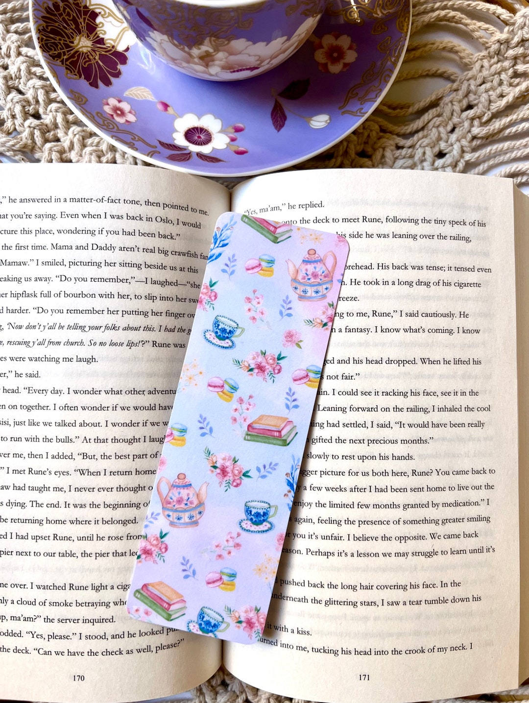 Floral Tea Party Bookmark: Laminated Cardstock Reader Gift - Etsy UK