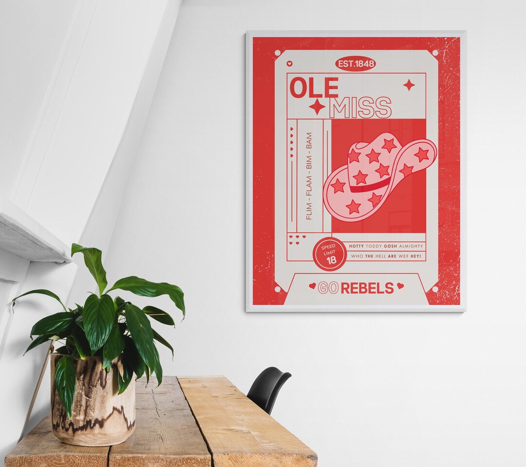 Ole Miss Preppy Pink and Red Wall Art Decor Large Printable Art Hotty ...