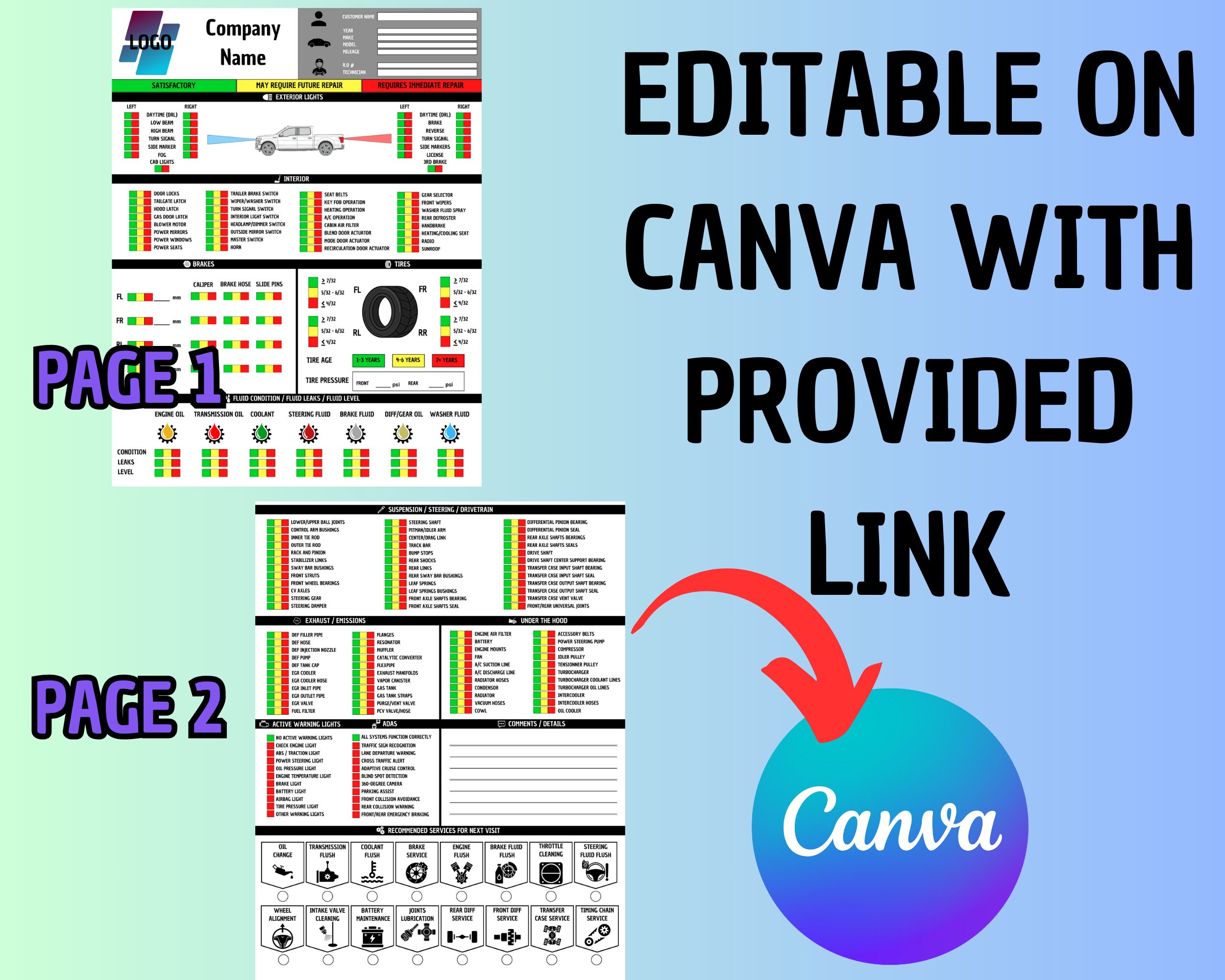 Diesel Truck / Heavy Duty Truck Professional Inspection Sheet, Diesel ...