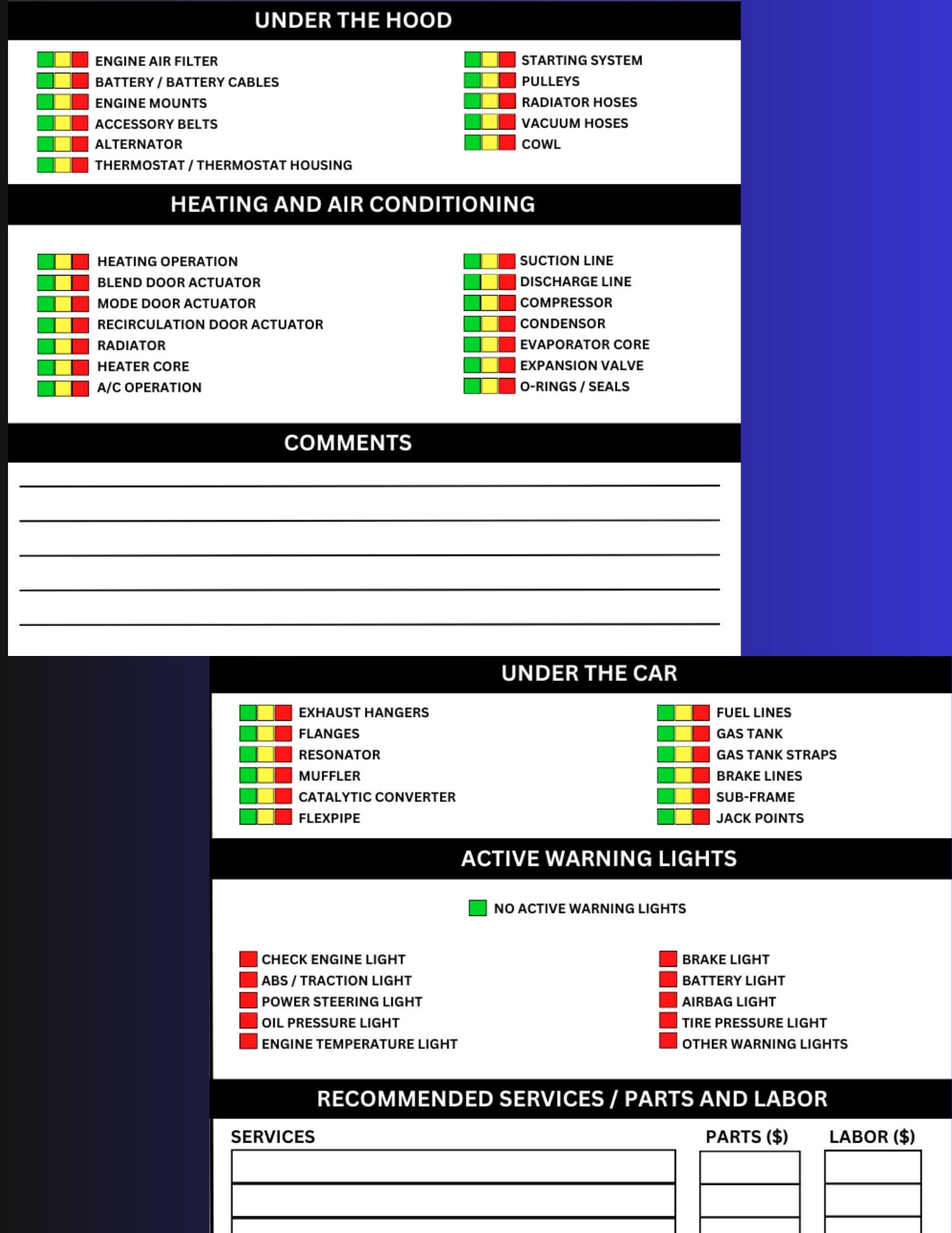 Professional 100+ Points Vehicle Inspection Form, Inspection Sheet ...