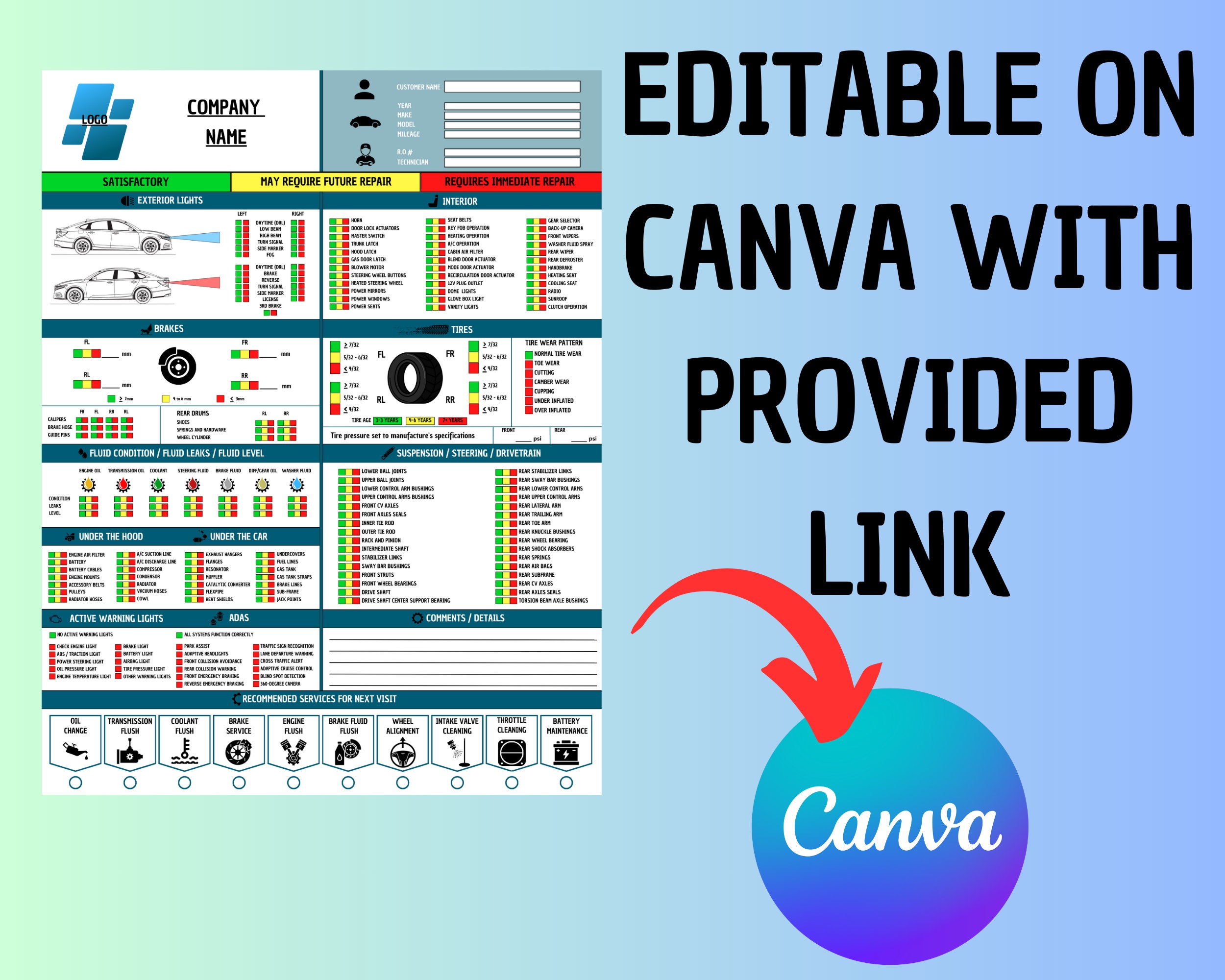 Professional 100+ Point Vehicle Safety Inspection Sheet: 100+ Points ...