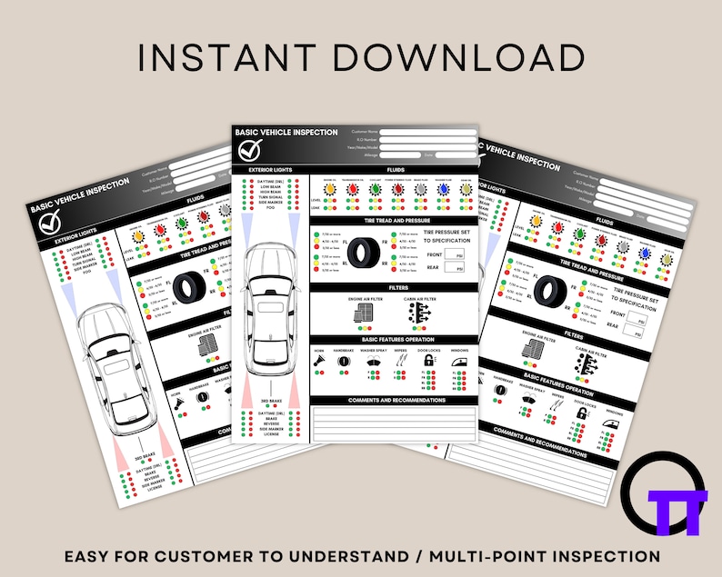 Vehicle Inspection Sheet, Basic Vehicle Inspection Form, Multi-point ...