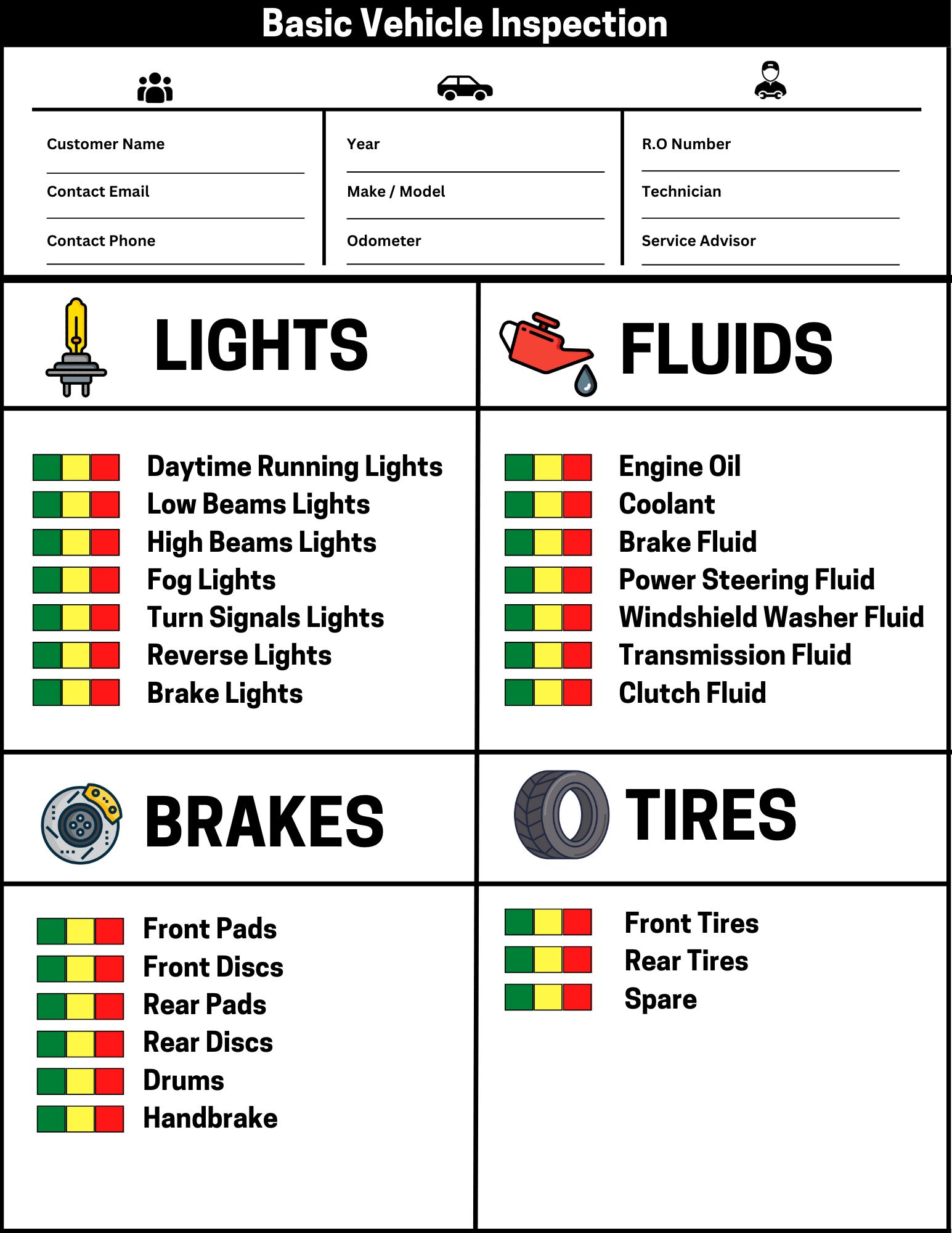 Basic Vehicle Inspection Sheet for Professionals - Etsy UK