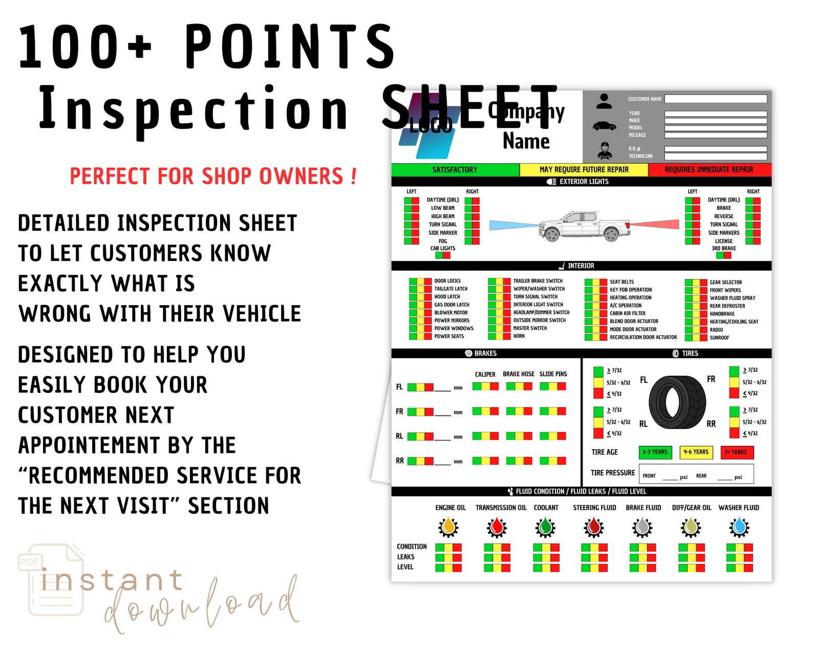 Diesel Truck / Heavy Duty Truck Professional Inspection Sheet, Diesel ...