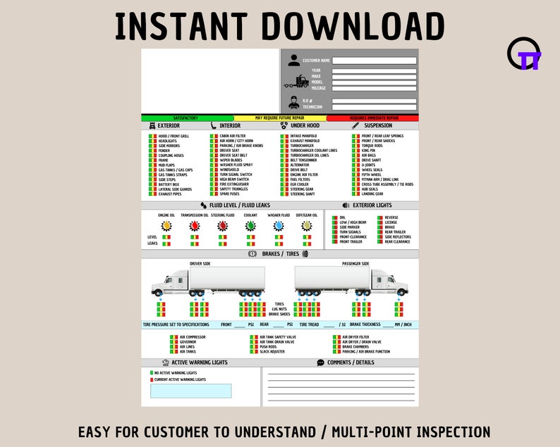 Semi Truck Inspection Sheet, Semi Truck Safety Inspection, Truck ...