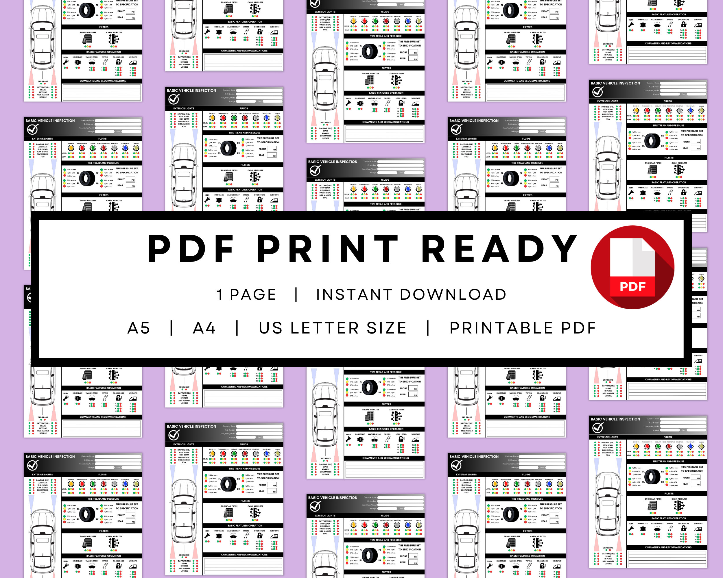 Vehicle Inspection Sheet, Basic Vehicle Inspection Form, Multi-point ...