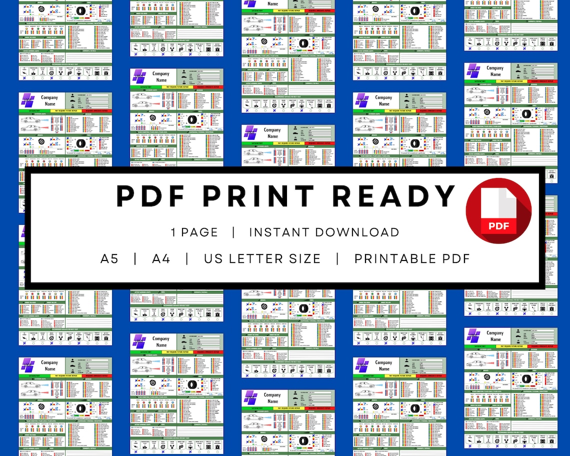 Professional 100+ Point Vehicle Safety Inspection Sheet for Garages ...
