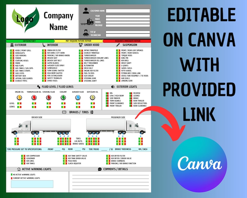 Semi Truck Inspection Sheet, Semi Truck Safety Inspection, Truck ...
