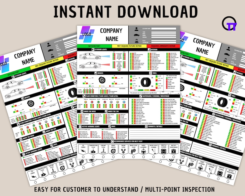 Professional 100+ Point Vehicle Safety Inspection Sheet for Garages ...