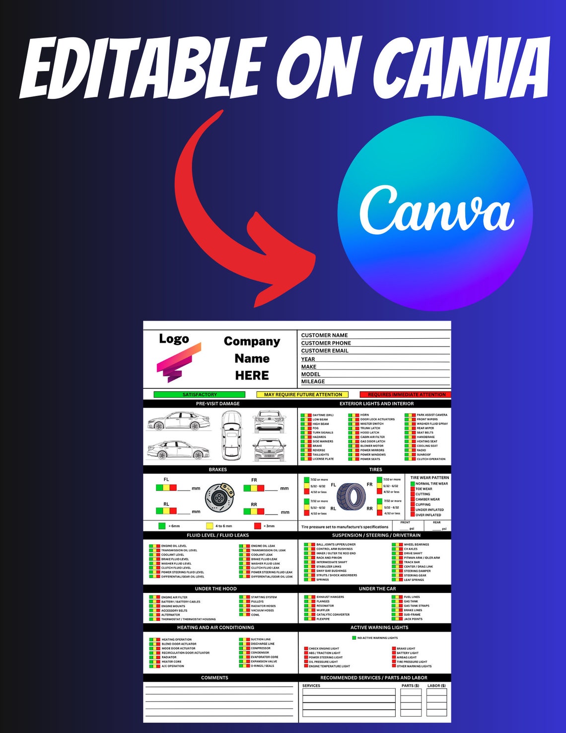 Professional 100+ Points Vehicle Inspection Form, Inspection Sheet ...