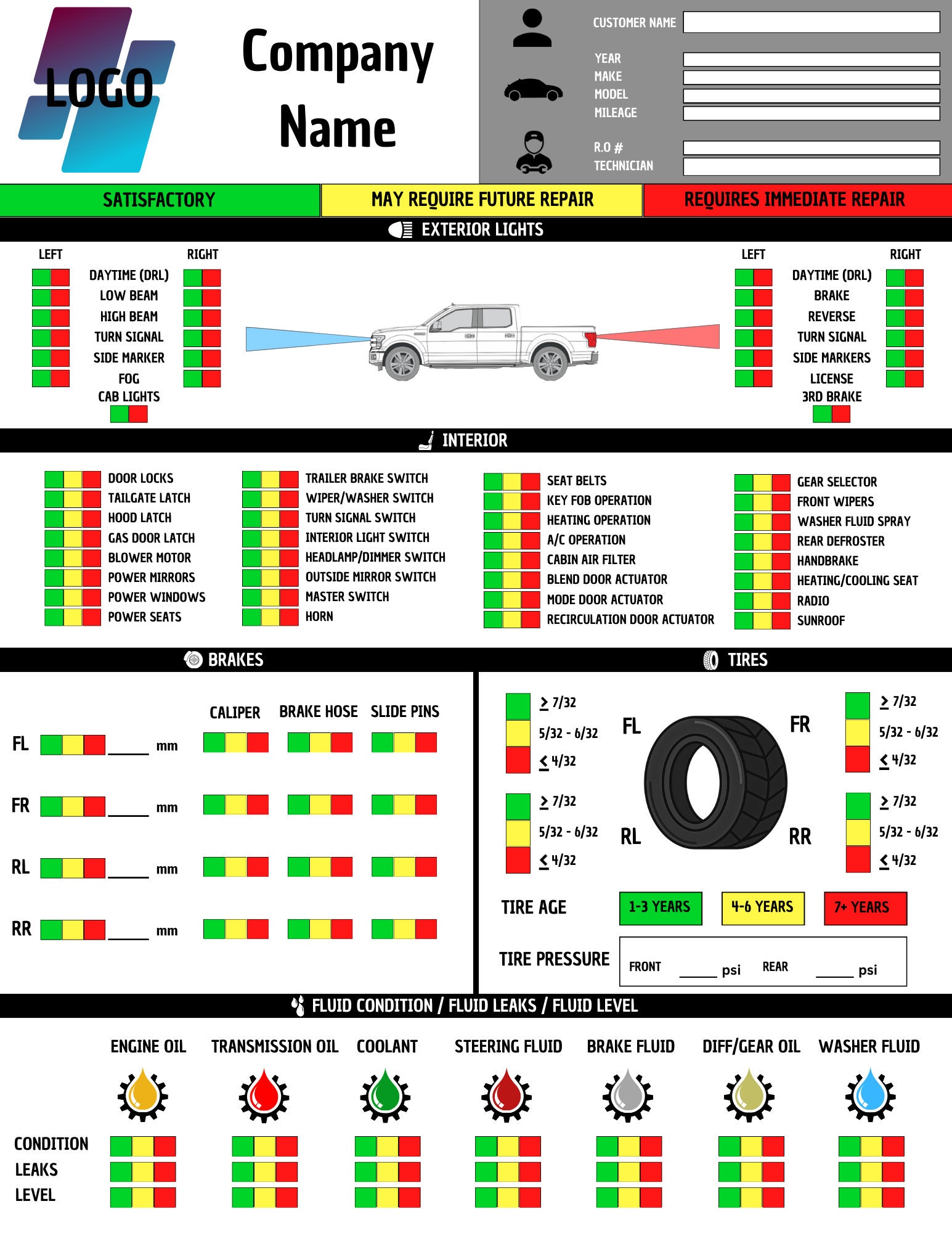Diesel Truck / Heavy Duty Truck Professional Inspection Sheet, Diesel ...