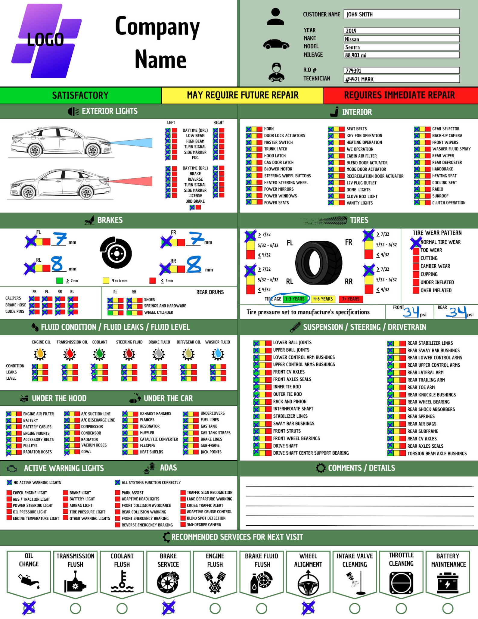 Professional 100+ Point Vehicle Safety Inspection Sheet for Garages ...